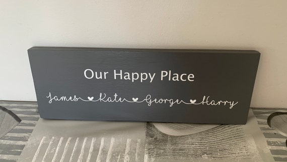 Our Happy Place Personalised Wooden Sign Plaque | Etsy UK