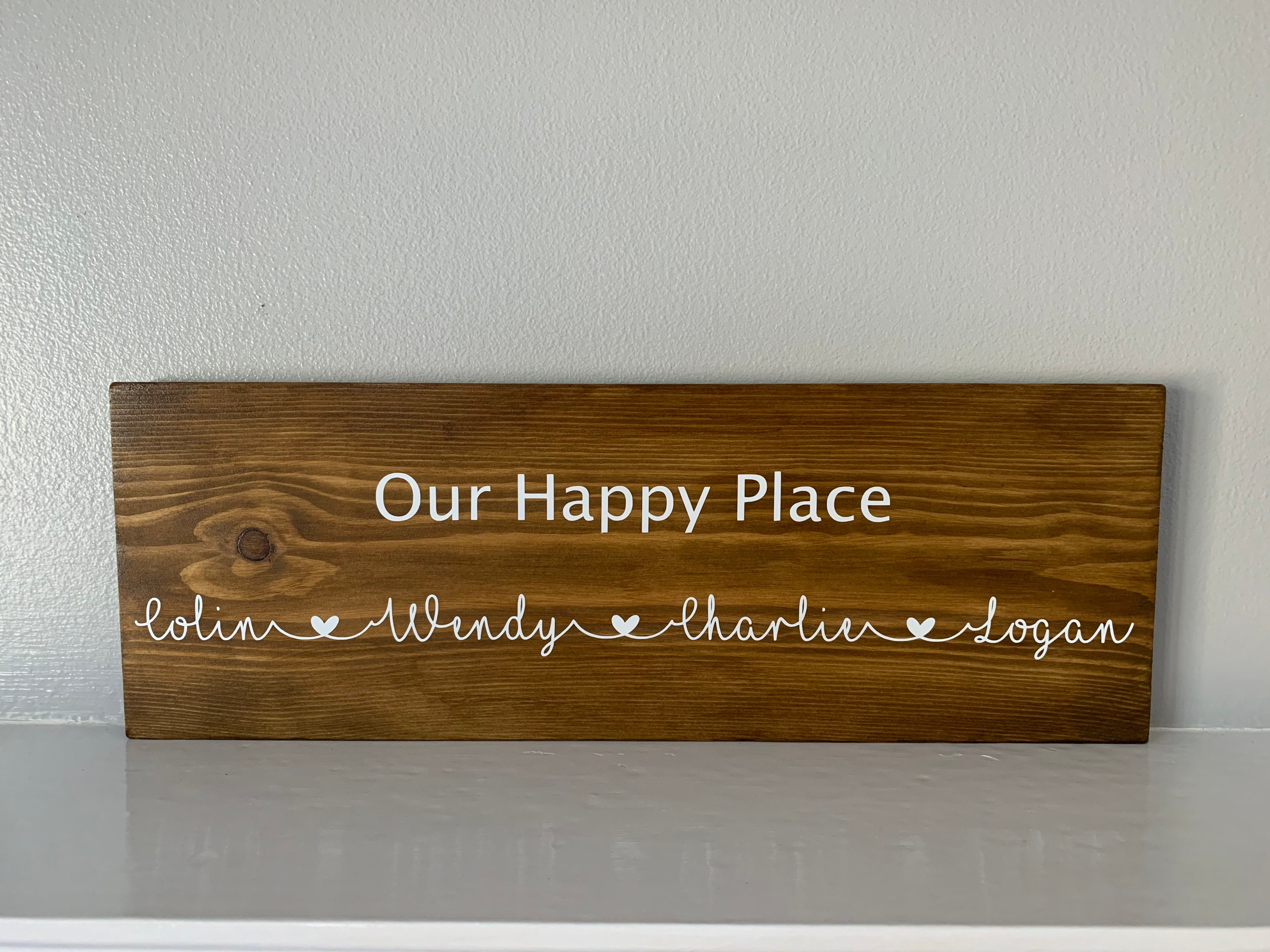 Our Happy Place personalised wooden sign plaque | Etsy