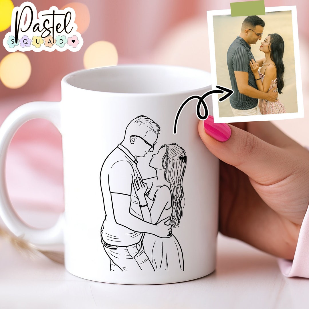 Custom Line Art Mug From Photo, Personalized Portrait Mug, Line Drawing ...