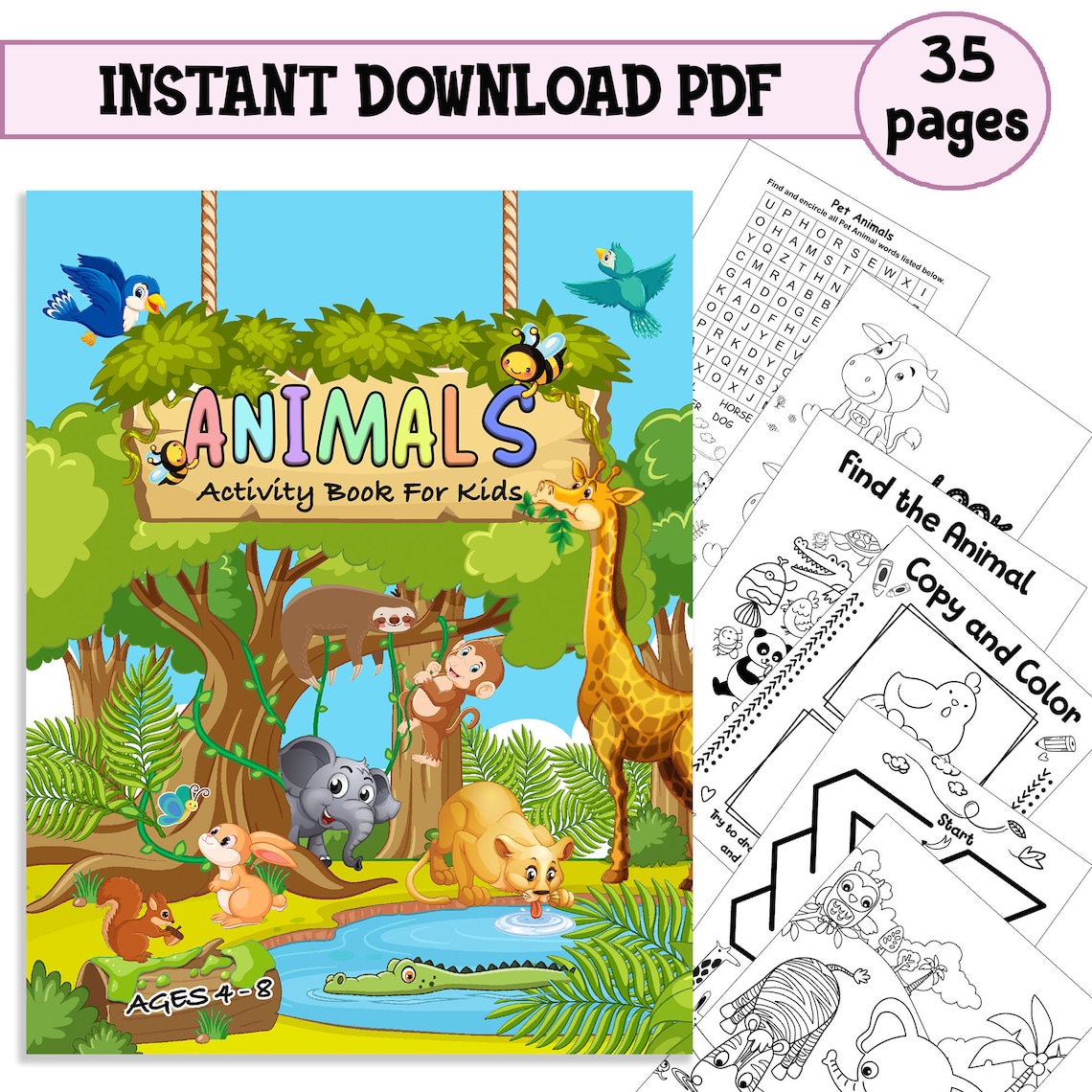 Animal Activity Book for Kids 4-8 Digital Download / Children - Etsy
