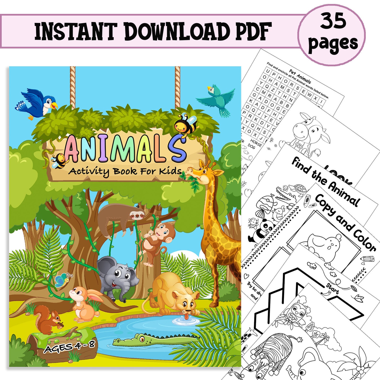 Animal Activity Book for Kids 4-8 Digital Download / Children - Etsy