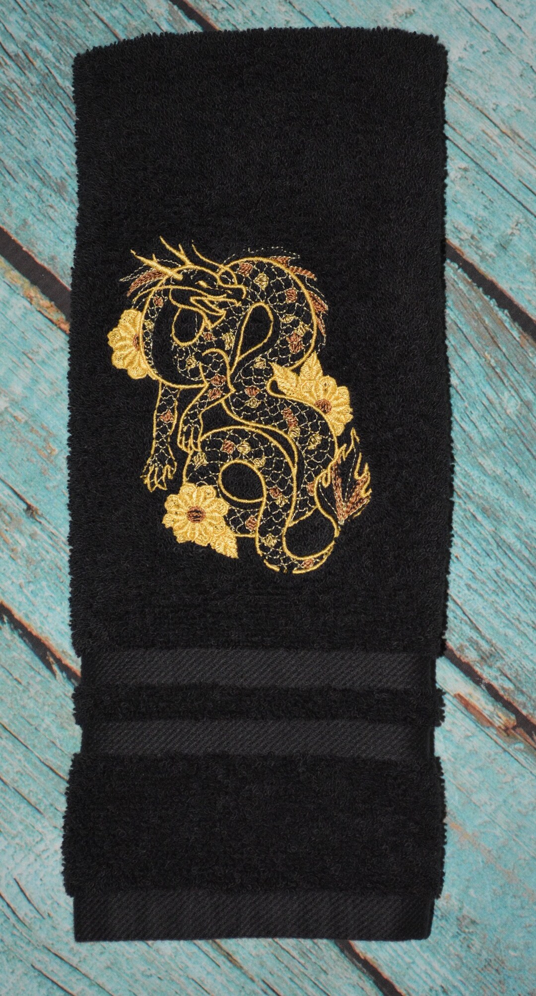 Embroidered Golden Dragon Hand Towel - Etsy