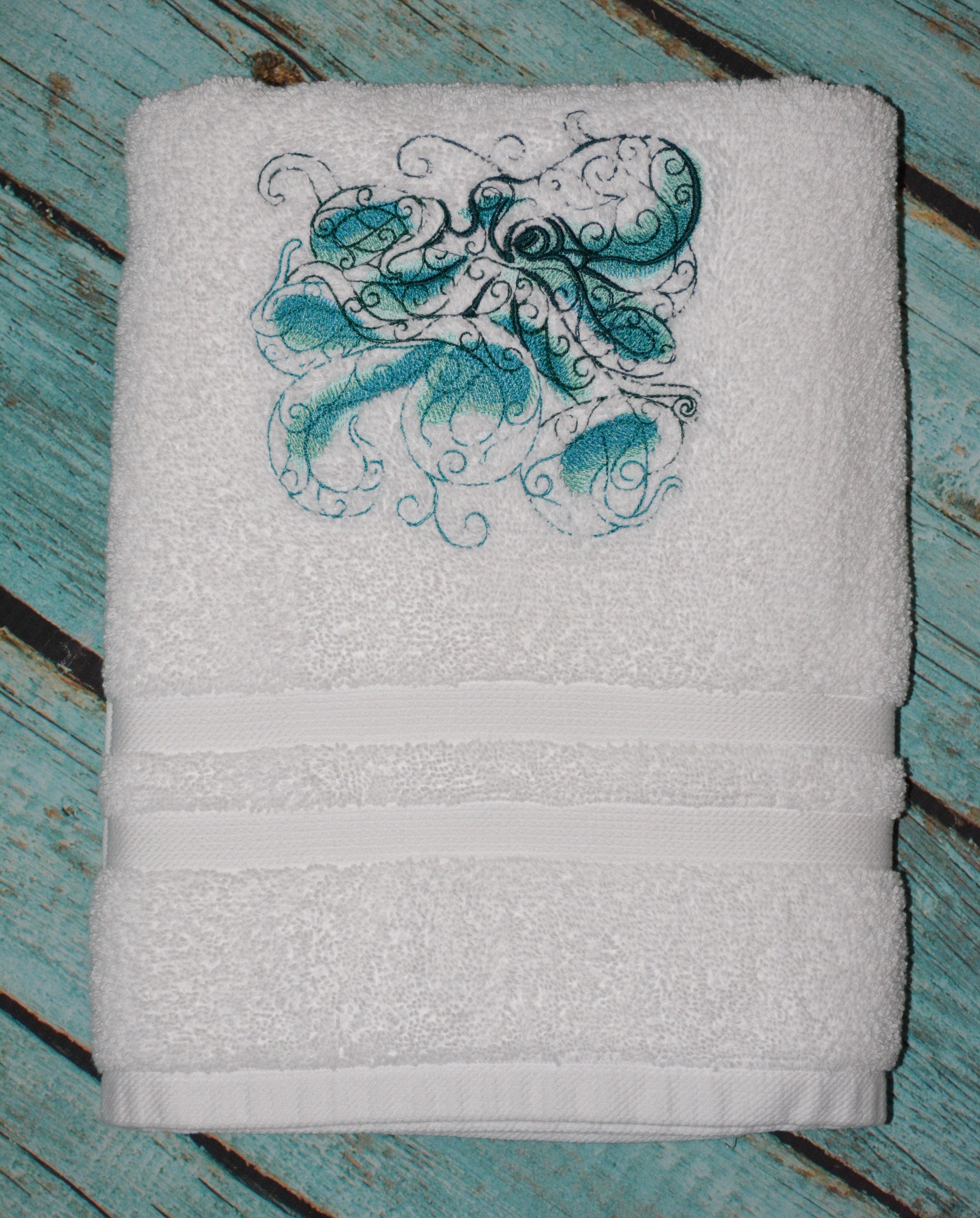 Octopus Embroidered 3 Piece Towel Set - Etsy