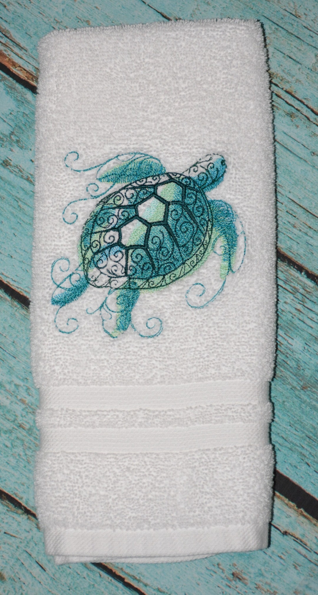 Embroidered Sea Turtle Hand Towel Green - Etsy