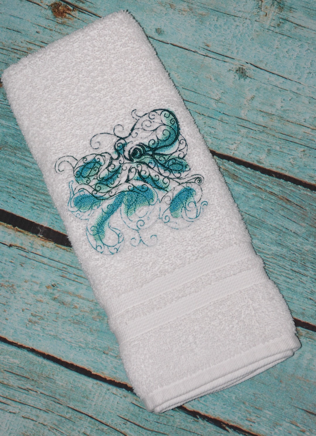 Octopus Embroidered Hand Towel - Etsy