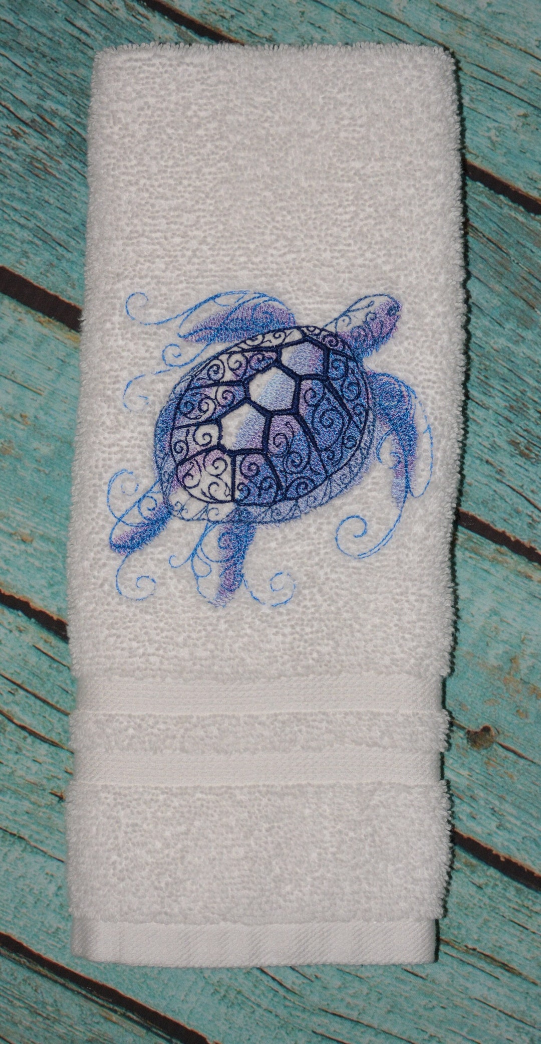 Embroidered Sea Turtle Hand Towel Blue - Etsy