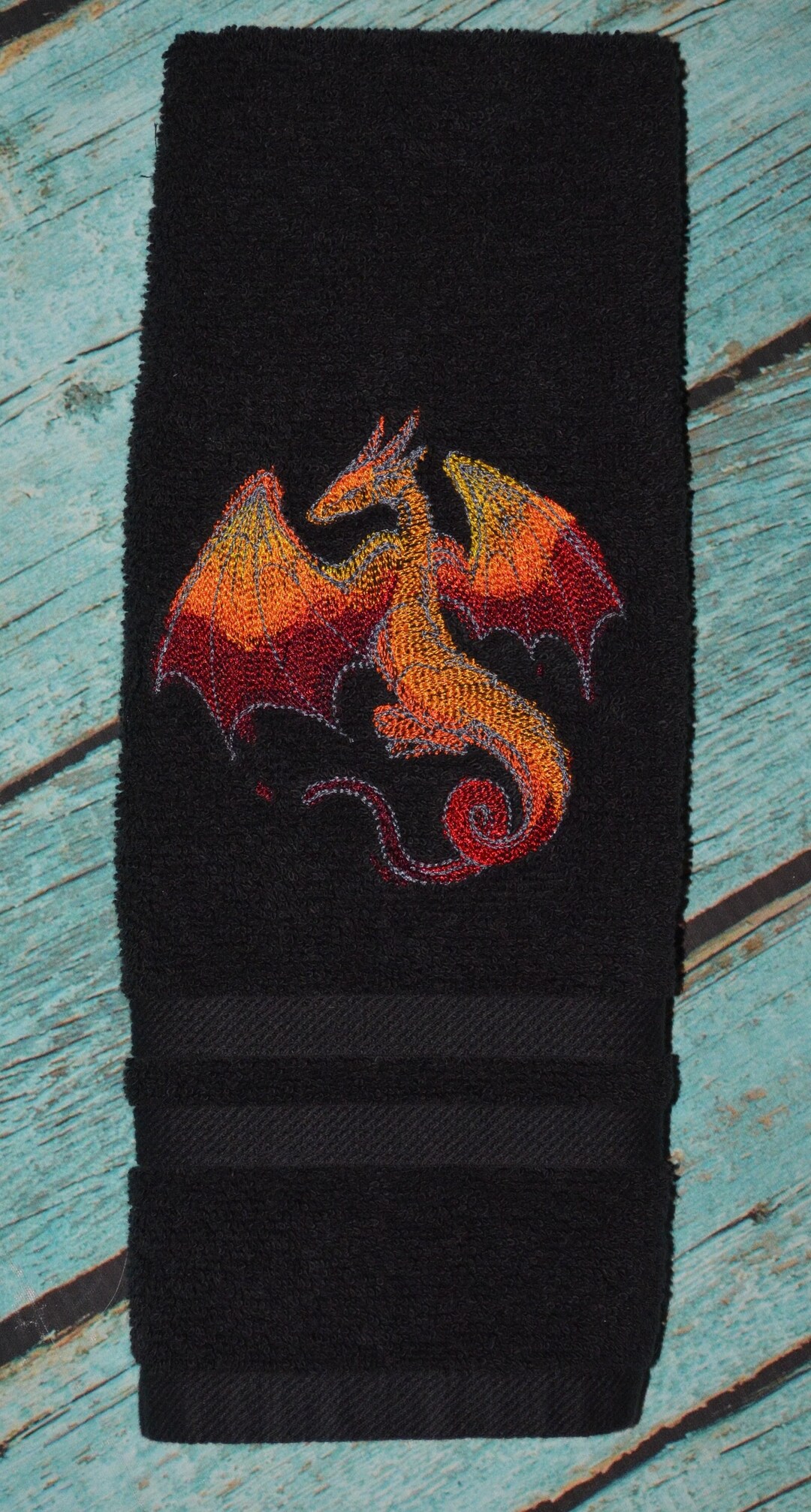 Embroidered Fire Dragon Hand Towel Black - Etsy