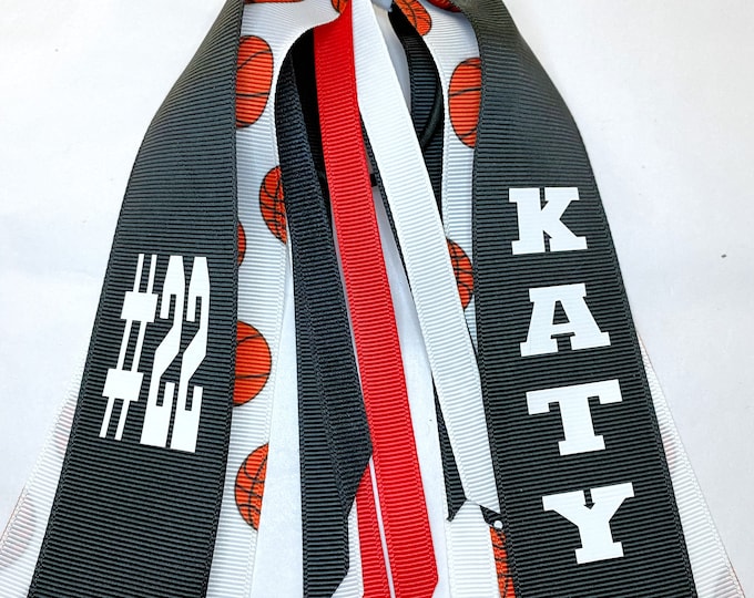 Custom Basketball Personalized Sports Team Ribbon for Girls, Ponytail ...