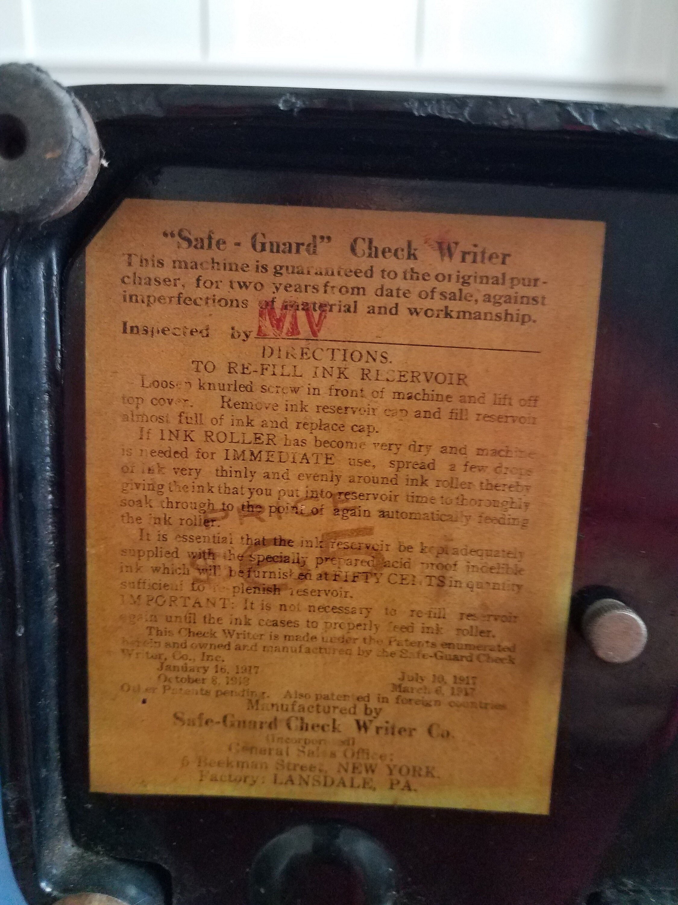 RARE Antique Safe-guard Check Writer Model S 1917, Vintage Check Writer ...