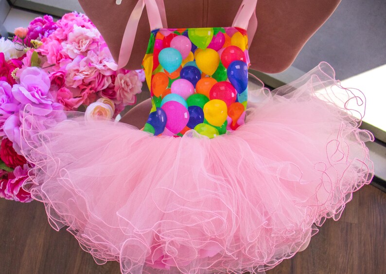 NYA DRESS Balloon Print Tutu Dress: Pink Tulle Birthday Outfit - Etsy