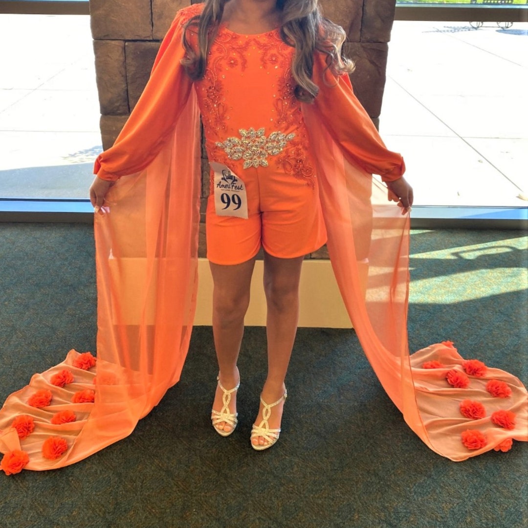 Girls Pageant Romper, Runway Outfit With Cape - Etsy