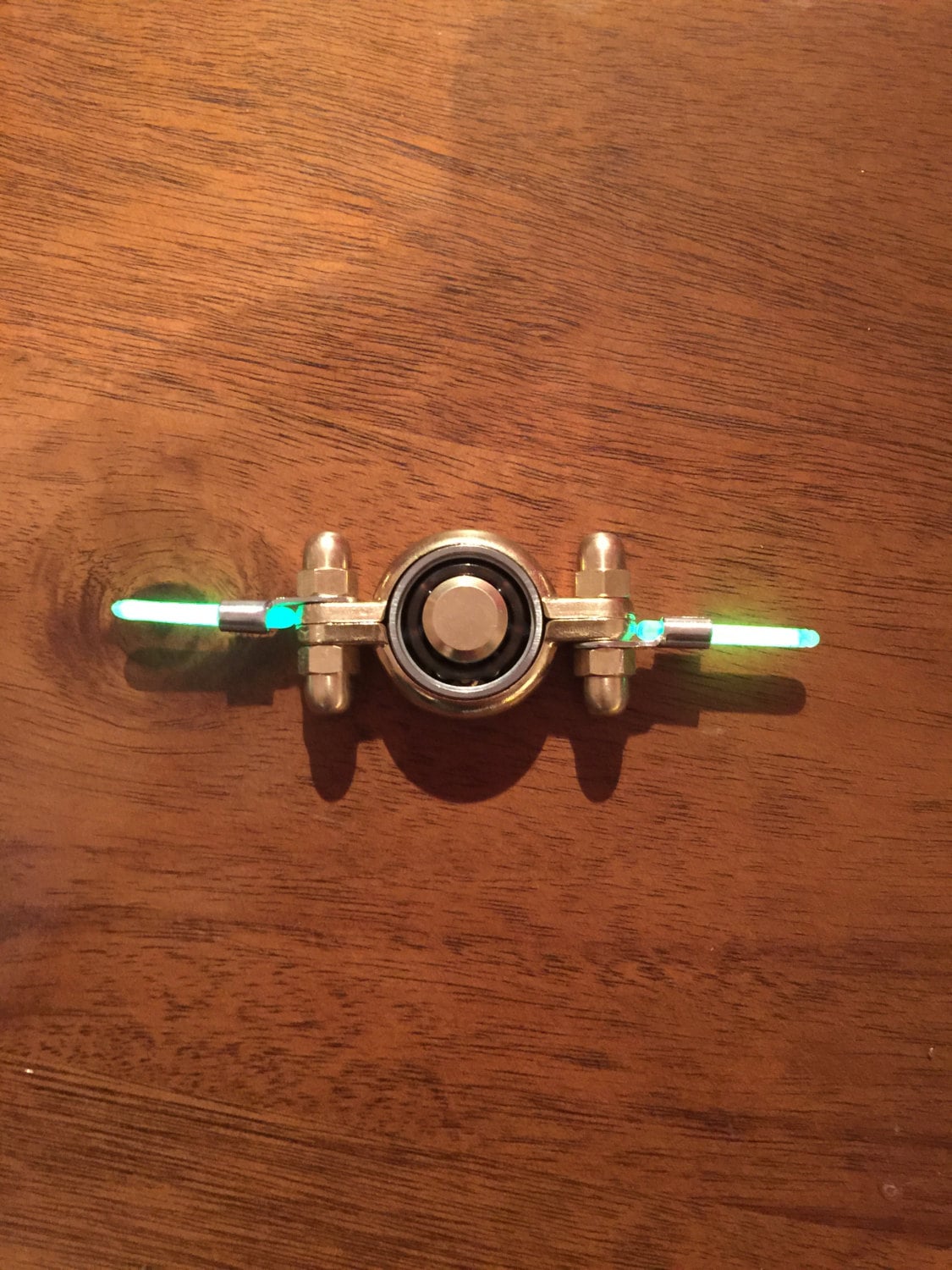 Hand Made Fidget Toy. Brass Hand Spinner With Neon Glow Sticks Hybrid ...