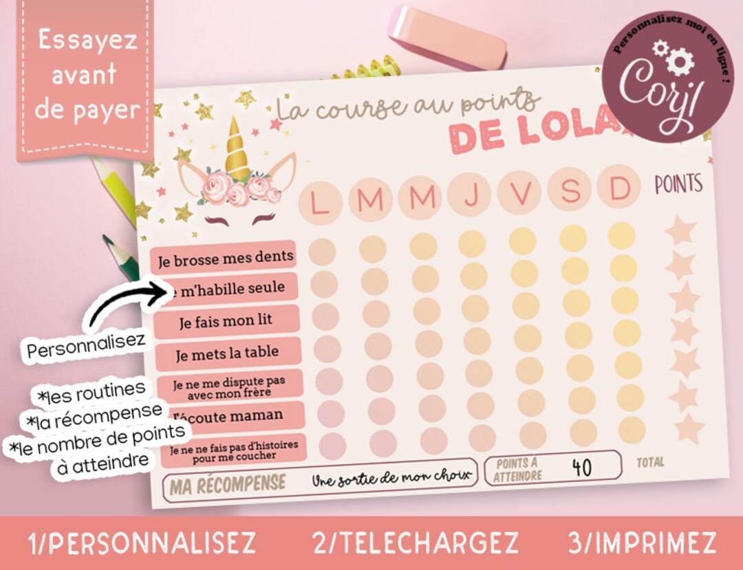 Personalised Children's Routines and Rewards to Print Unicorn - Etsy