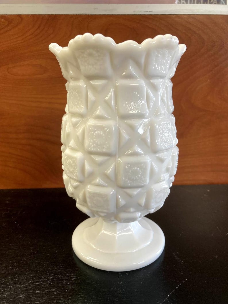 Vintage Westmoreland Old Quilt Pattern White Milk Glass Vase - Etsy UK