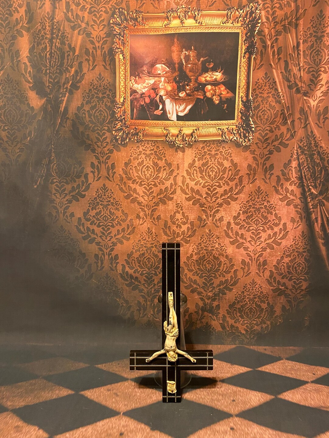 Antique Haunted Crucifix - Wood & Metal Crucifix - Gothic Black Cross ...