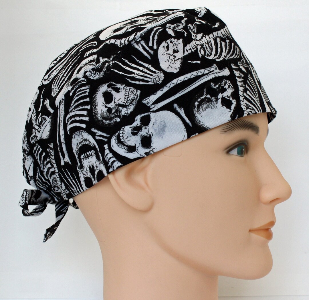Human Skeletal Bones Scrub Cap: USA Sewn Cotton Doctor/nurse Head Cover ...