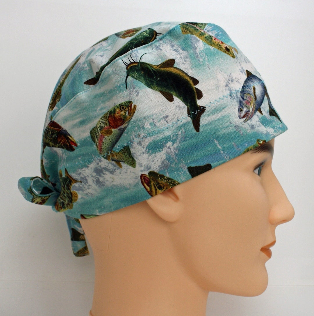 Men's Freshwater Fish Scrub Cap: USA Made Cotton Doctor/nurse Hat With ...