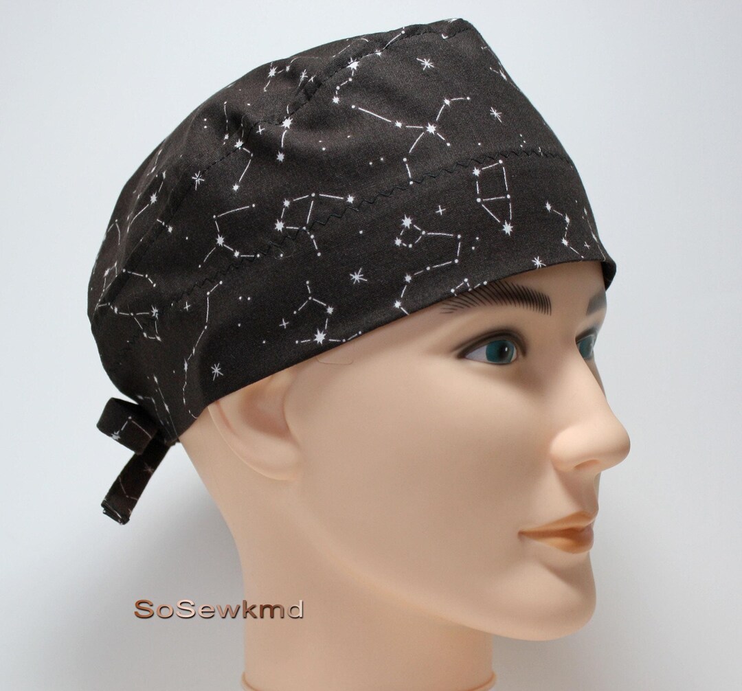 Surgical Scrub Cap for Men, Dark Brown Constellations Hat With Tie Back ...