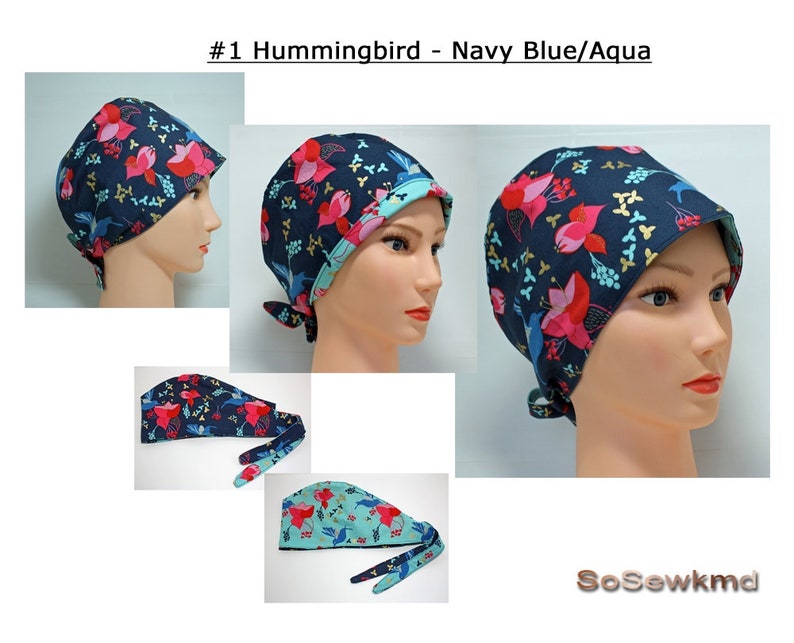 Reversible Surgical Scrub Cap: Floral Hummingbird Floral Print Cotton ...