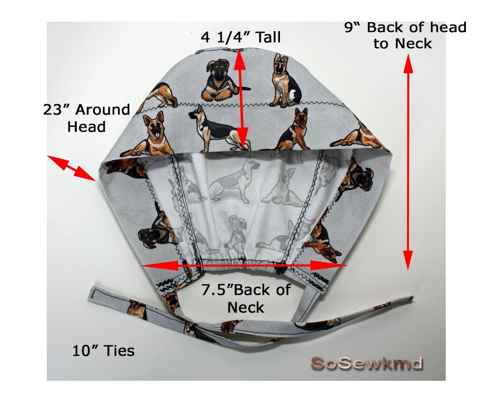 German Shepherd Dog Scrub Cap: Tie Back Cotton Doctor/nurse Hat - Etsy