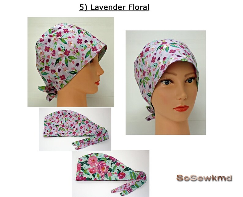 Reversible Surgical Scrub Cap: Floral Hummingbird Floral Print Cotton ...