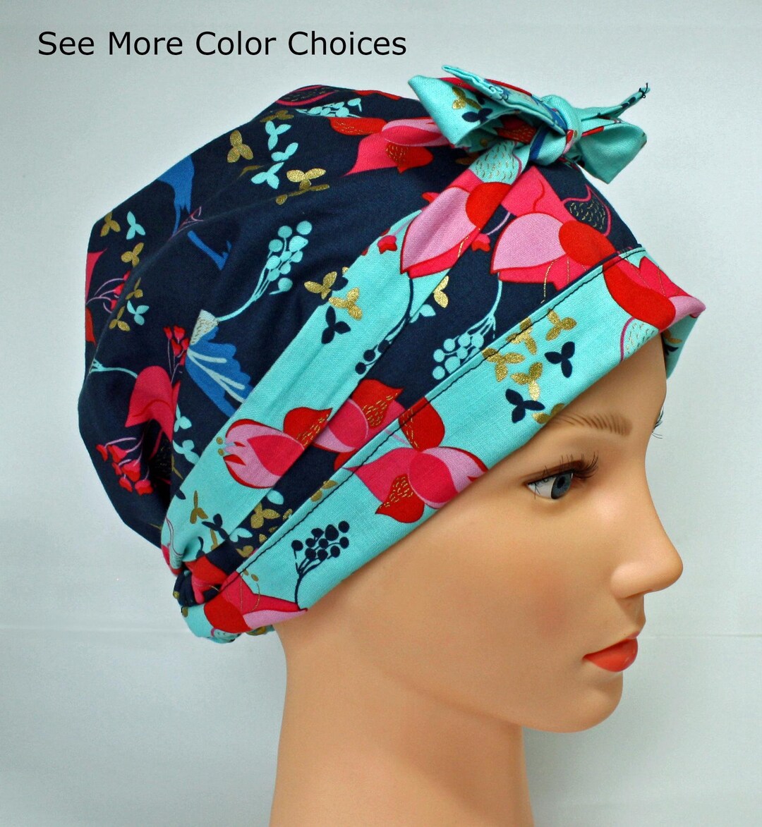 Hummingbird Floral Surgical Scrub Cap: Reversible Cotton Nursing Cap ...