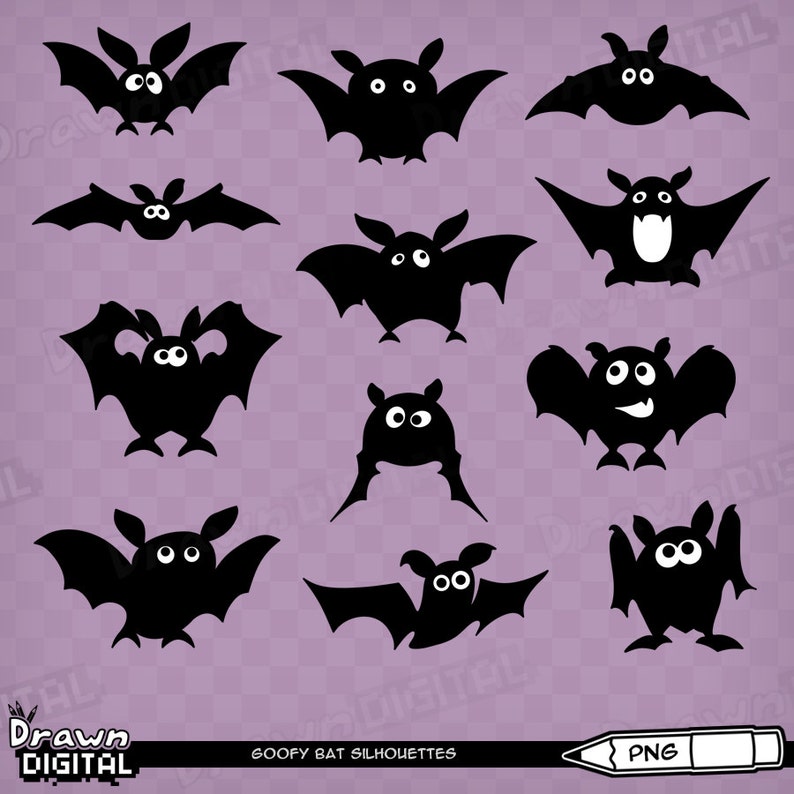 Hand-Drawn Goofy Bat Silhouettes Digital Clip Art/Graphic | Etsy