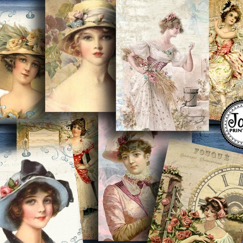 Printable Ephemera Vintage Woman Cards Printable Junk Journal - Etsy