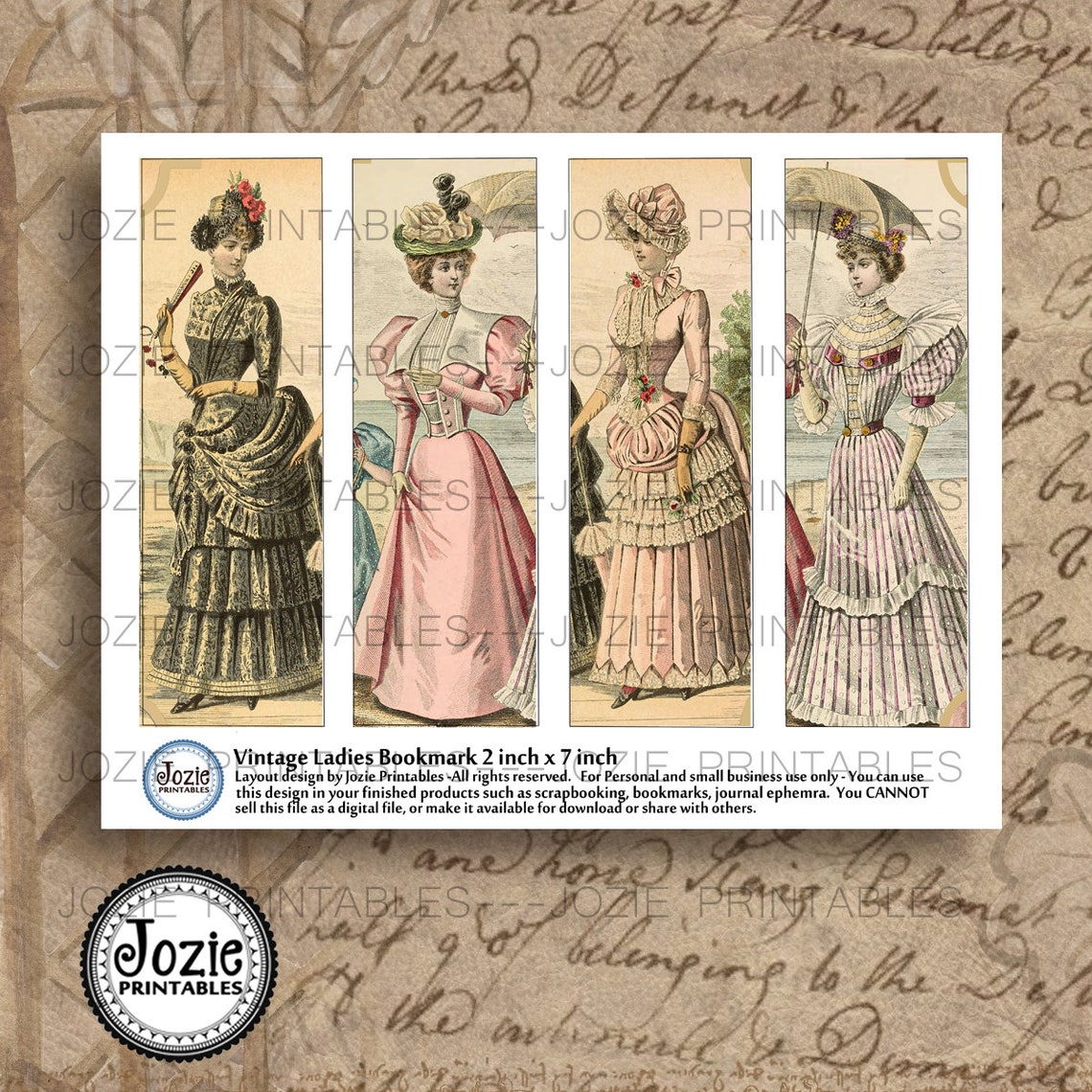 Printable Bookmarks Vintage Ladies Fashion Digital Collage - Etsy