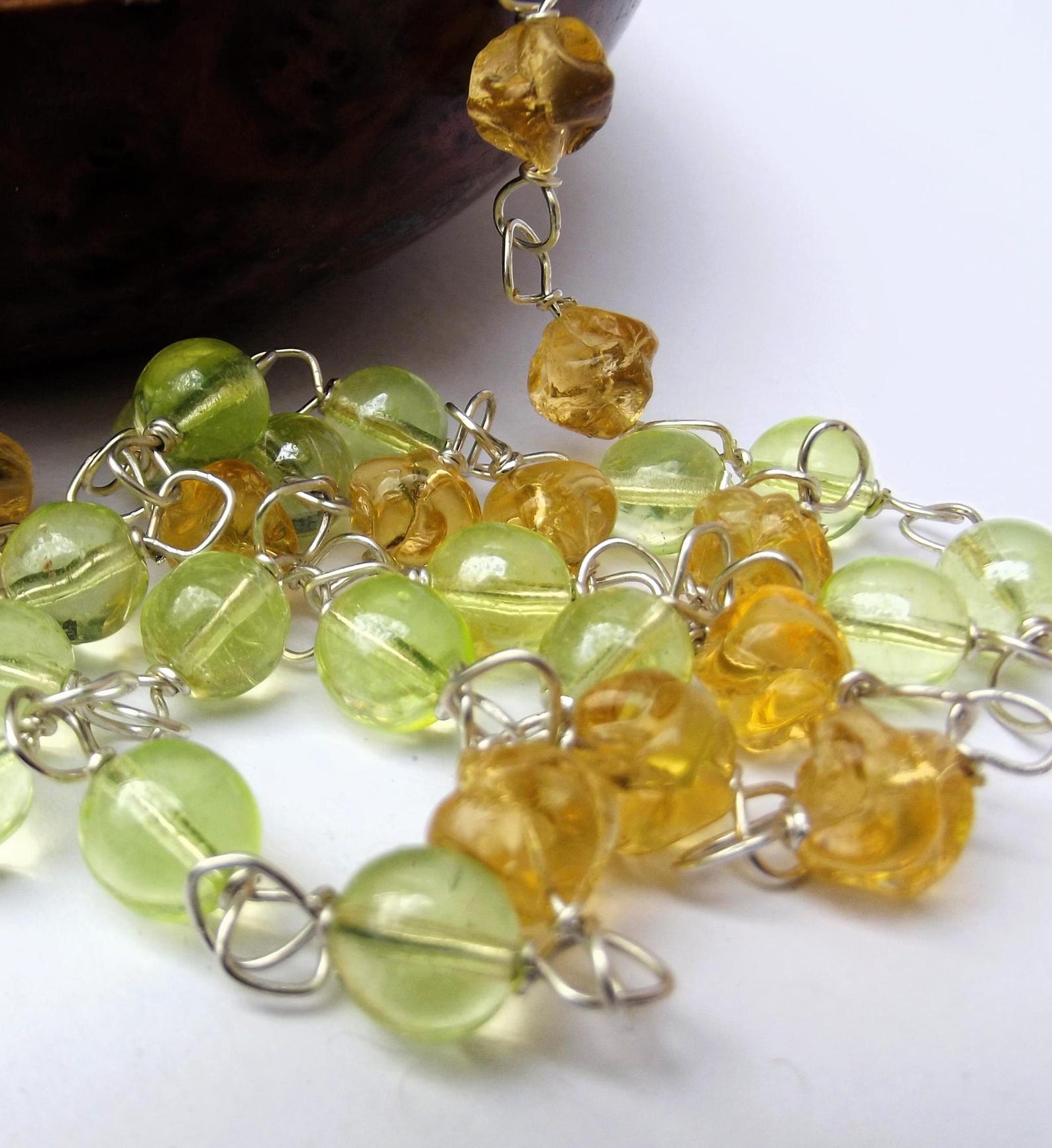 1920s Art Deco Uranium Glass Necklace: Repurposed Yellow & Orange Bead ...