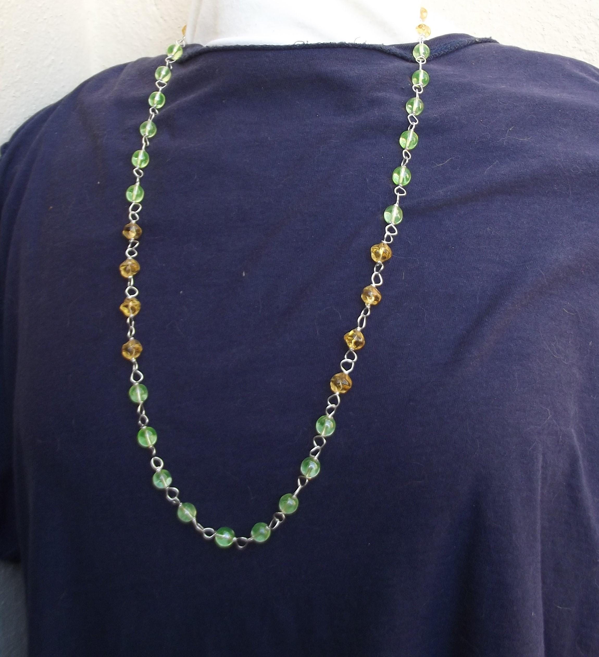 1920s Art Deco Uranium Glass Necklace: Repurposed Yellow & Orange Bead ...