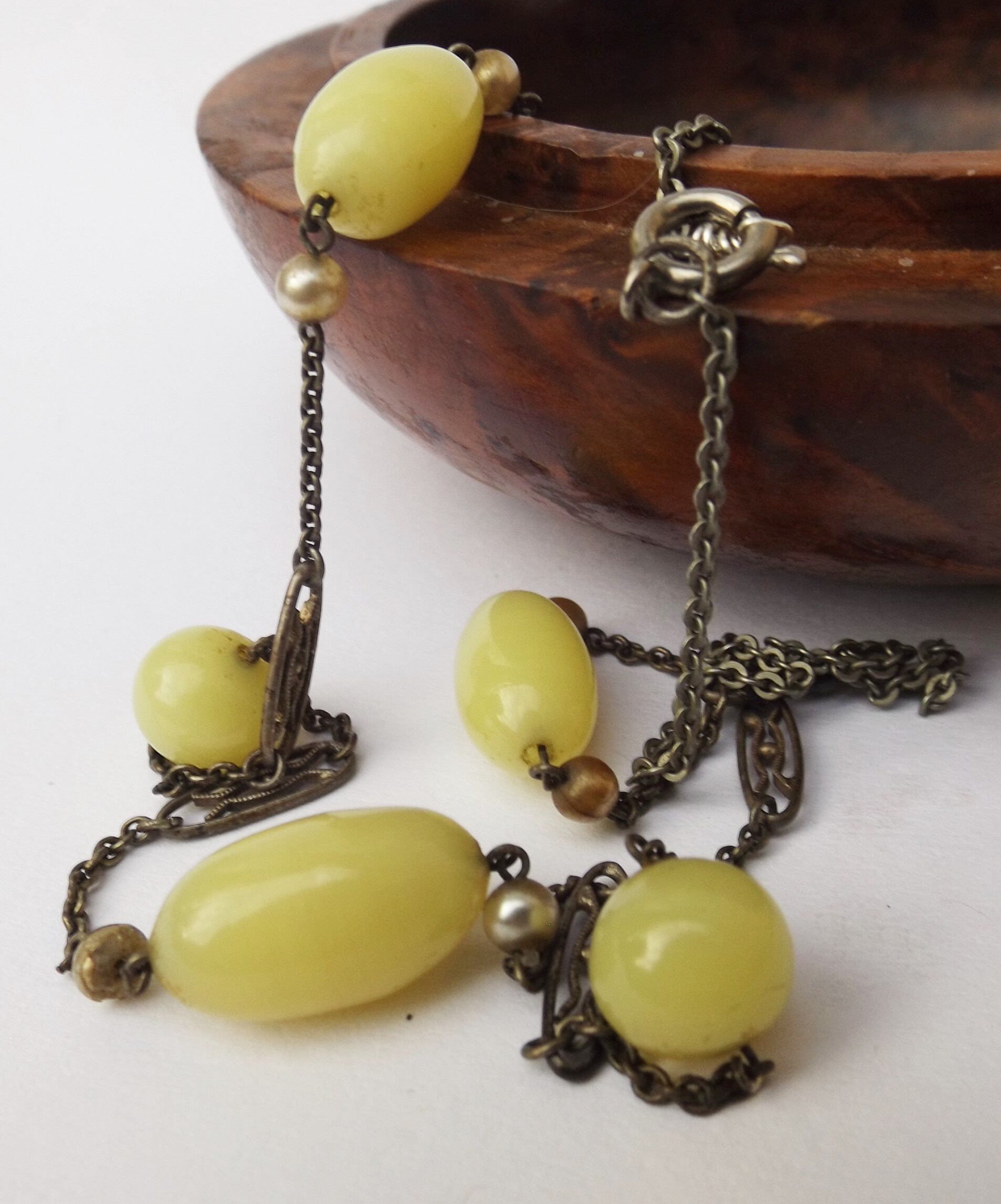 1920s Art Deco Custard Yellow Glass Chain Necklace Chain - Etsy