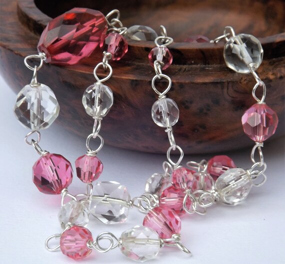 1930s Art Deco Pink Glass Necklace Glass Beaded Neck Gem