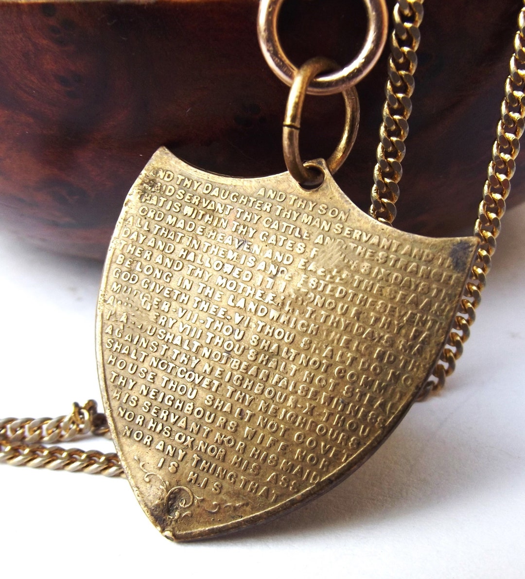1800 Victorian Shield Christain Prayer Brass Pendant With Chain ...