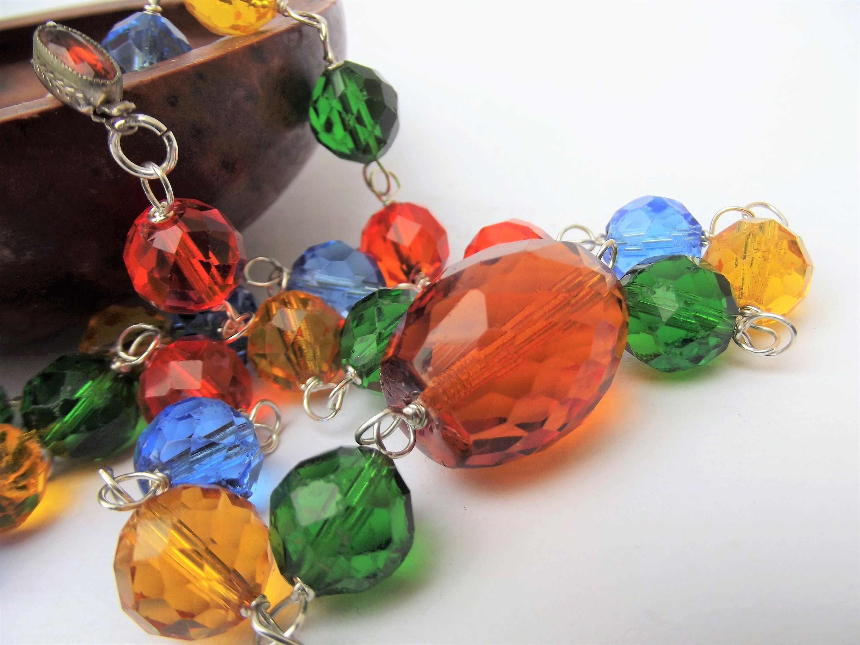 1930s Art Deco Large Glass Jewel Necklace, Jewel Glass Beaded Necklace ...