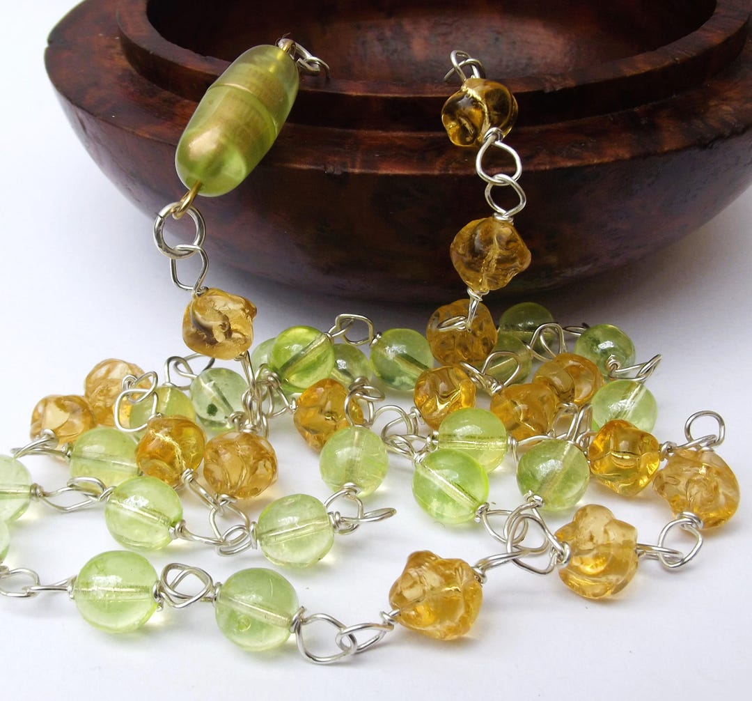 1920s Art Deco Uranium Glass Necklace: Repurposed Yellow & Orange Bead ...