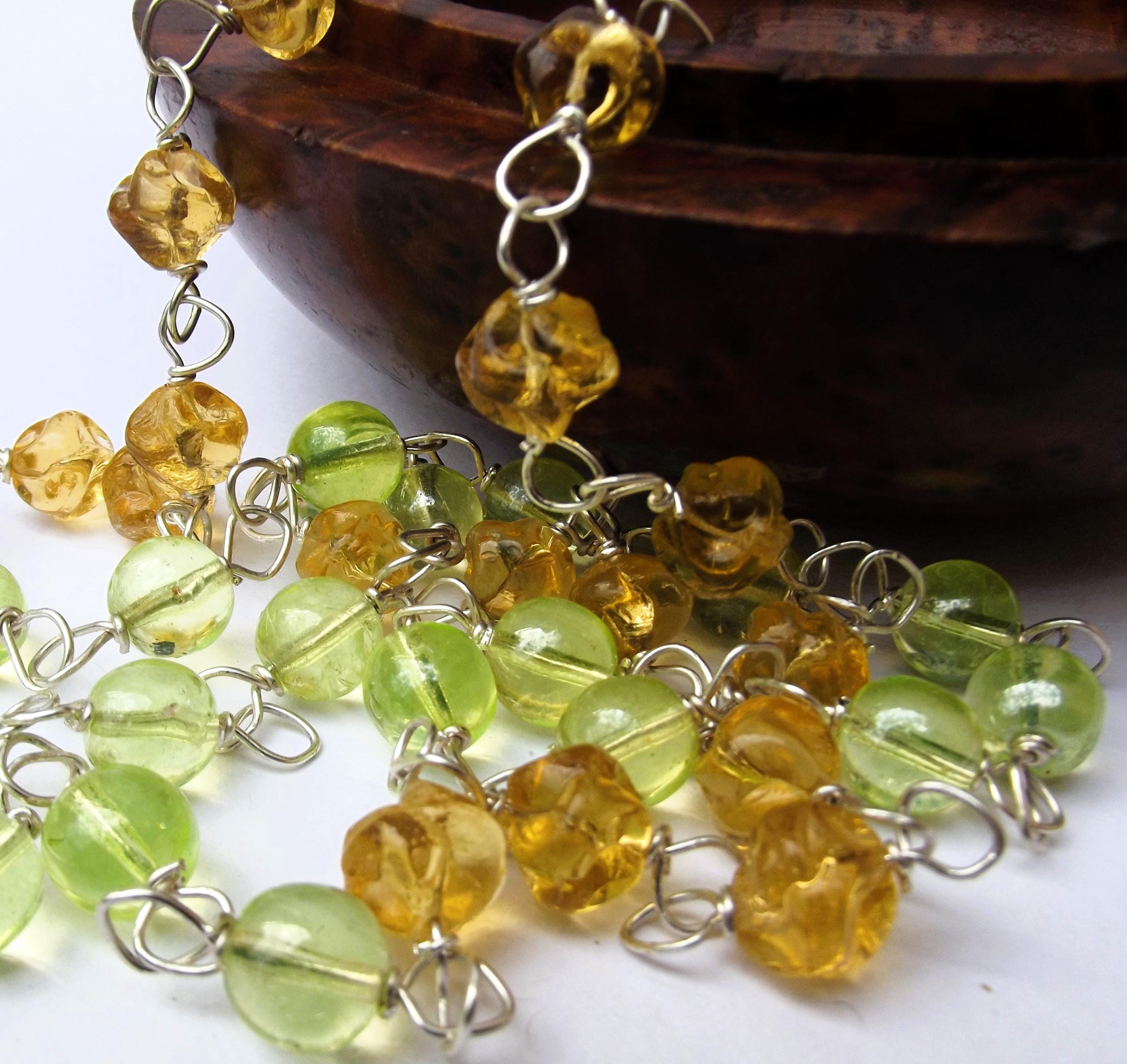 1920s Art Deco Uranium Glass Necklace: Repurposed Yellow & Orange Bead ...