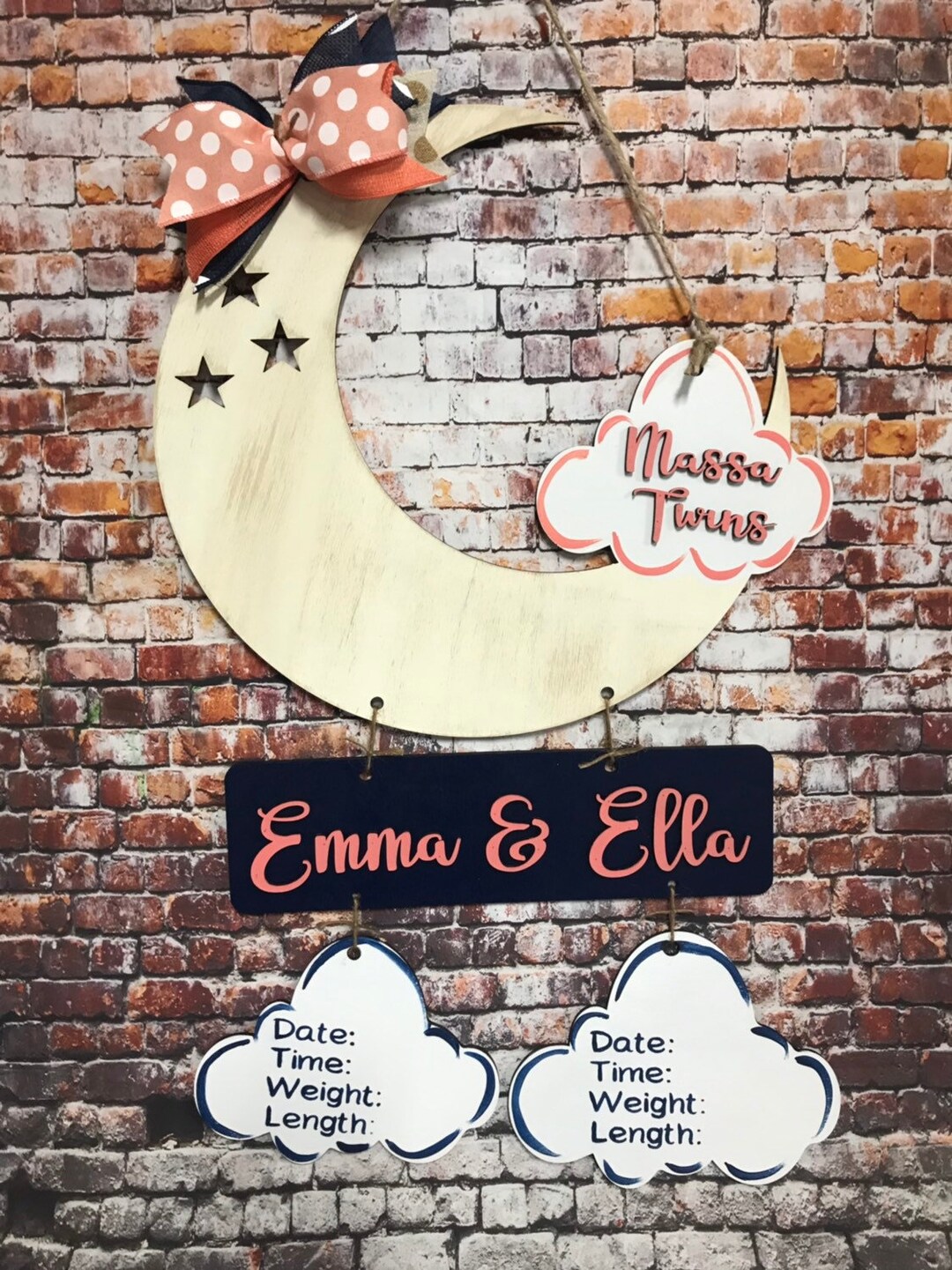 Moon and Stars Hospital Baby Door Hanger Twins or Single - Etsy
