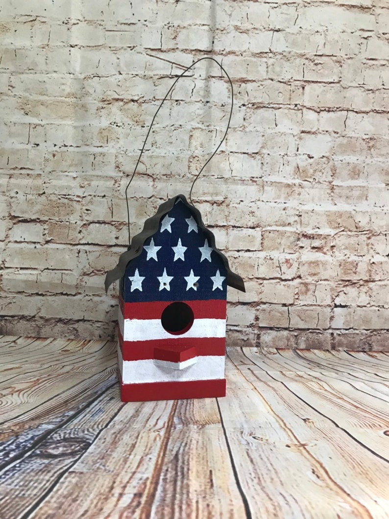 American Flag Birdhouse: Patriotic Folk Art Style - Etsy
