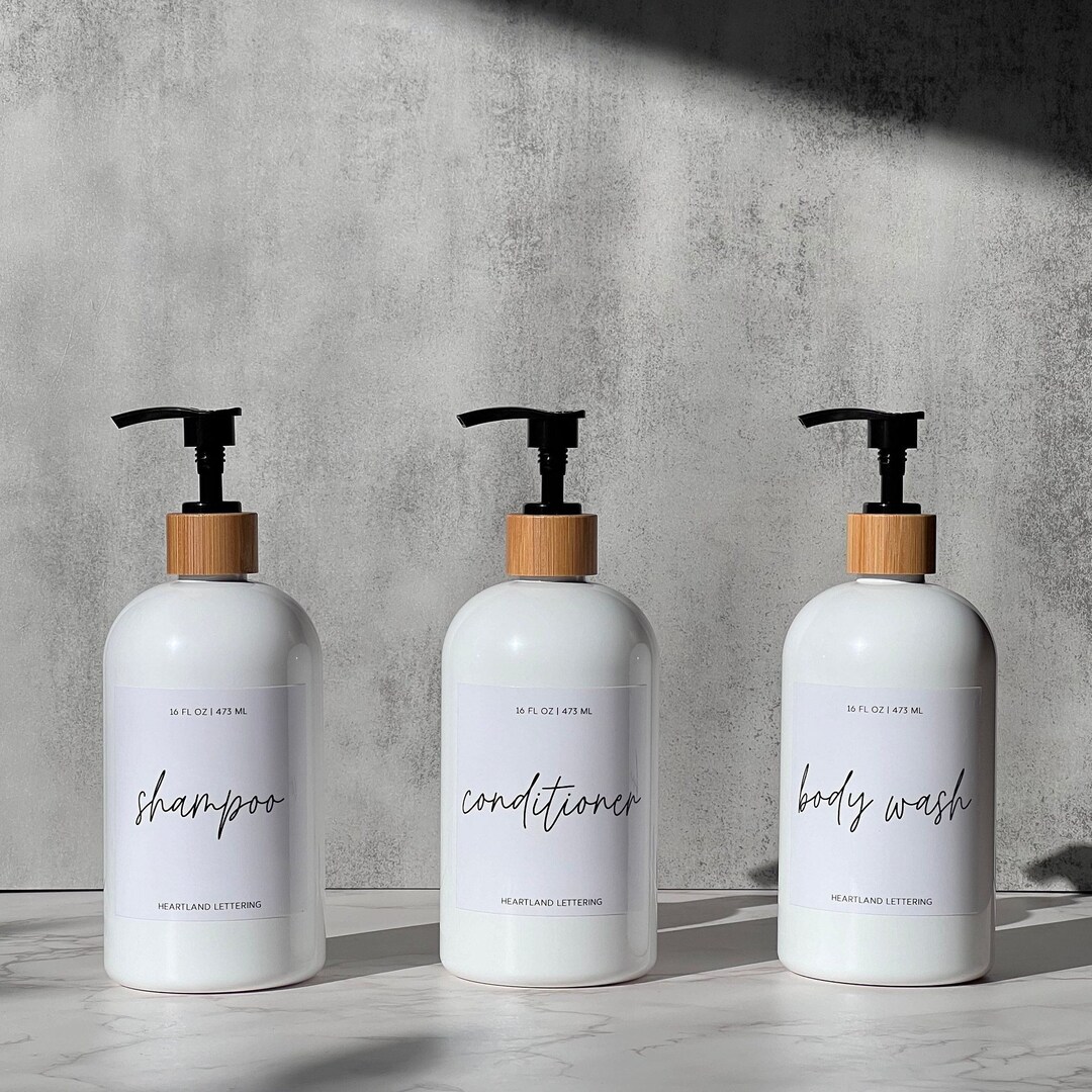 Elegant Shampoo Conditioner & Body Wash Bottle Set of 3 Modern Bath ...