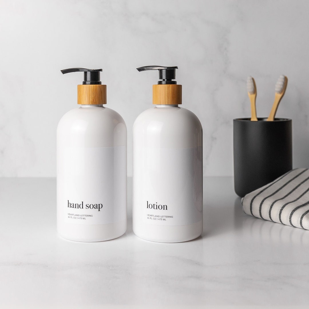 Minimal Hand Soap & Lotion Dispenser Set Bamboo Soap Pump Modern ...