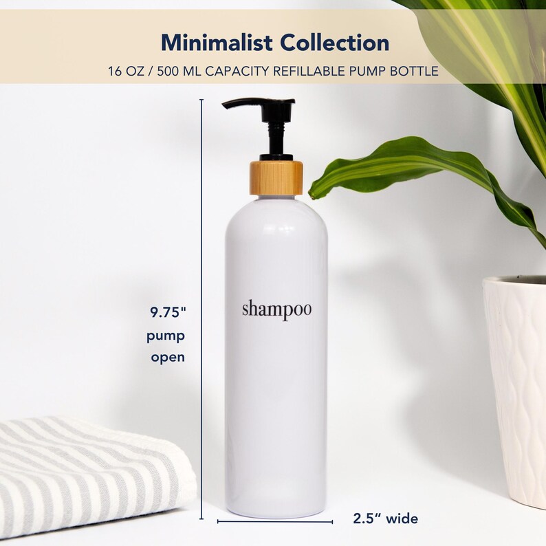 Minimalist White Shampoo Bottle With Pump: 16 Oz Refillable Plastic ...