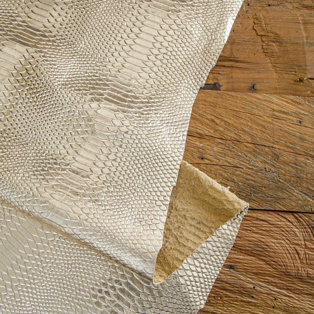 Shimmering Metallic Silver,snake Embossed,chrome Tanned-genuine Italian ...