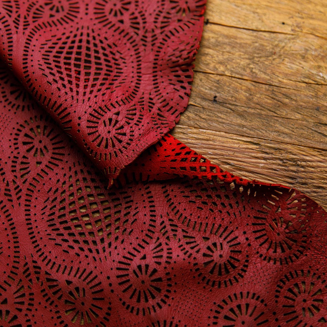 Red Laser Cut Cowhide Leather With Latest Pattern, Crafts ...