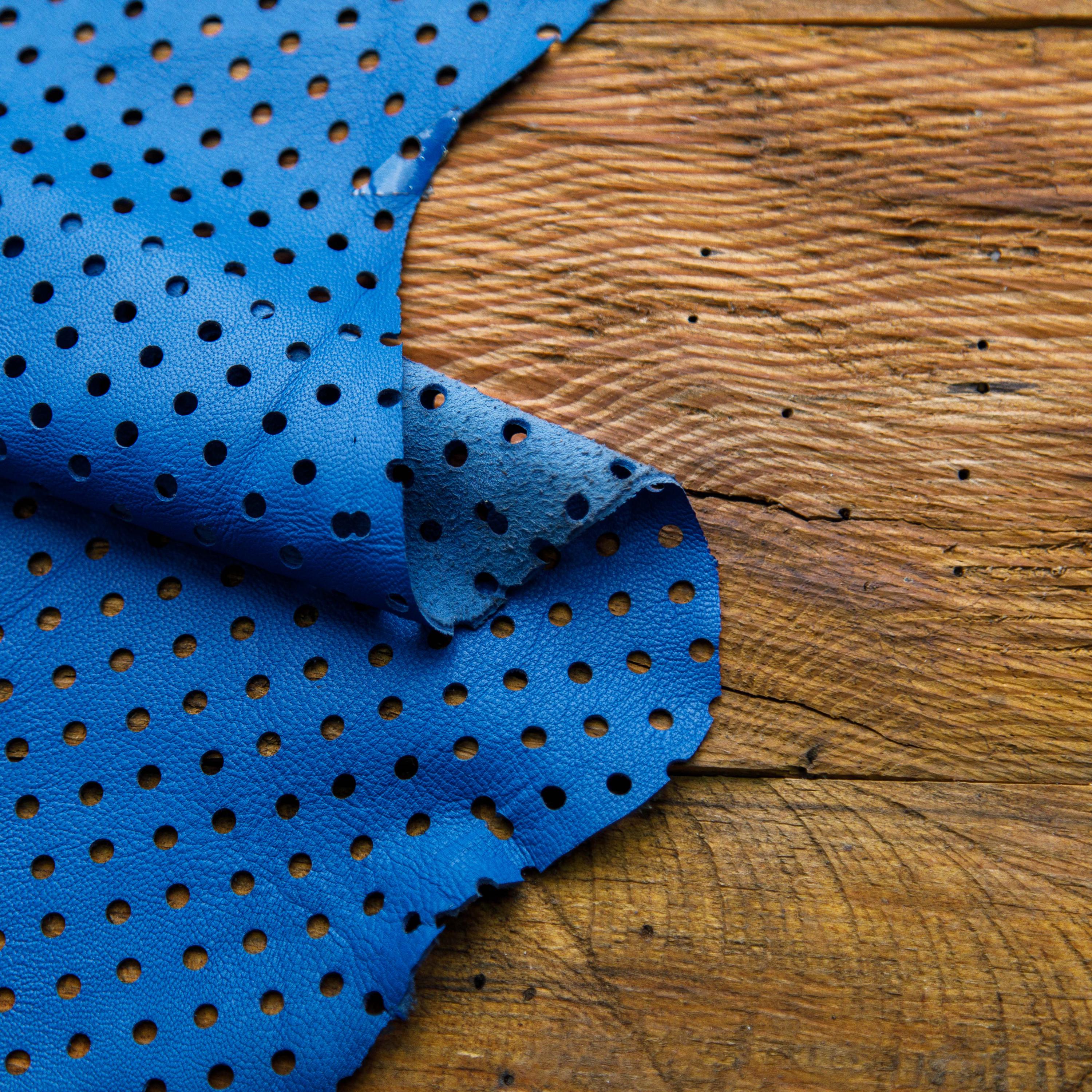 Cobalt Blue Perforated Soft Leather,genuine Italian Cowskin, Leather ...