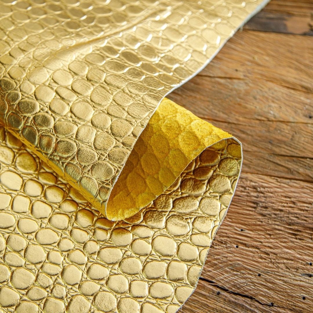 Metallic Crocodile Embossed Light Gold Cowhide Leather,cowhide Leather ...