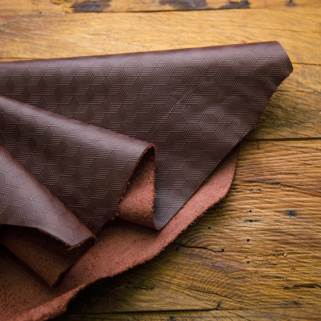 Geometric Grid Embossed Vegetable Tanned Buffalo Leather Hide, Fashion ...