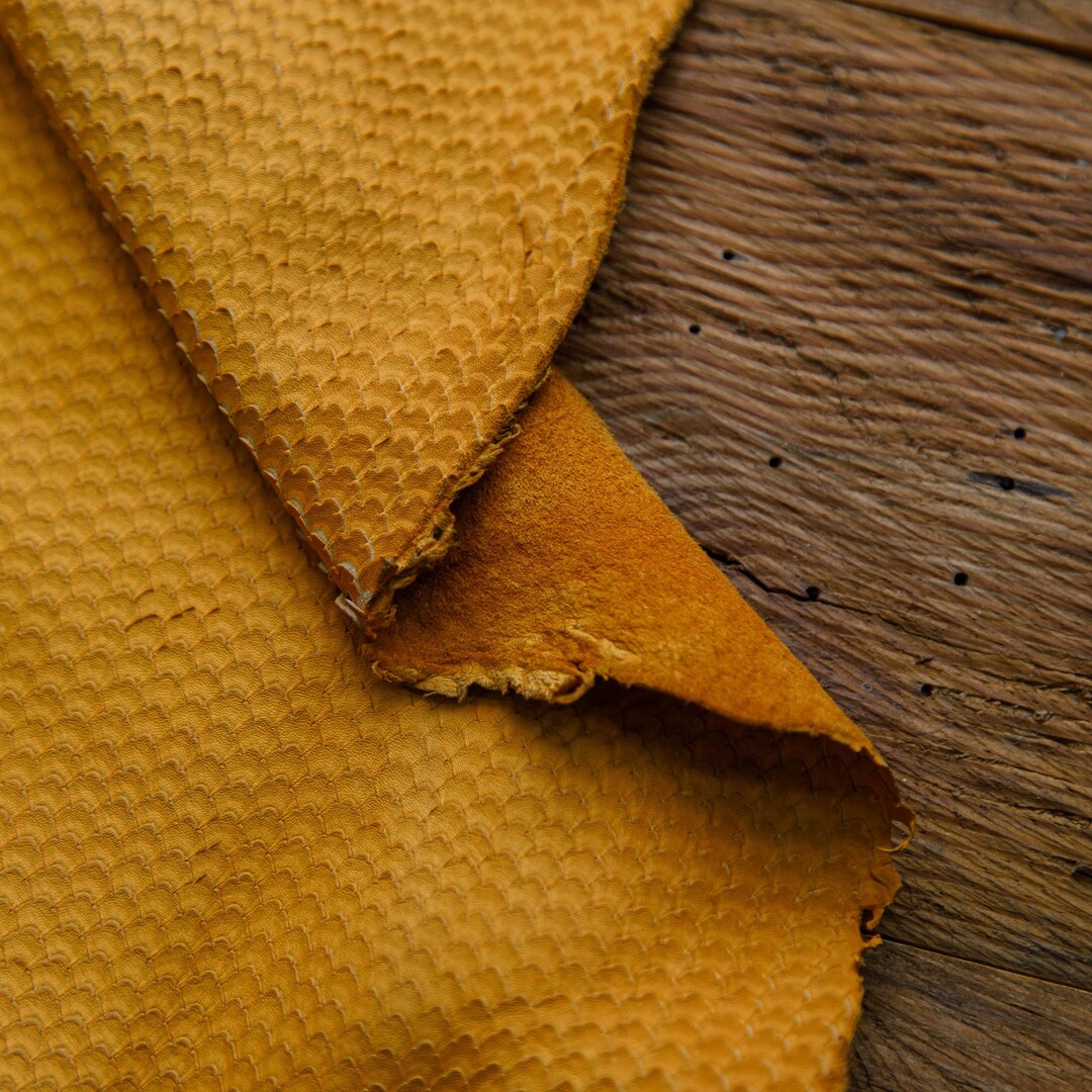 Mustard Fish Embossed Chrome Tanned, Cow Leather Hide , Soft Finish for ...