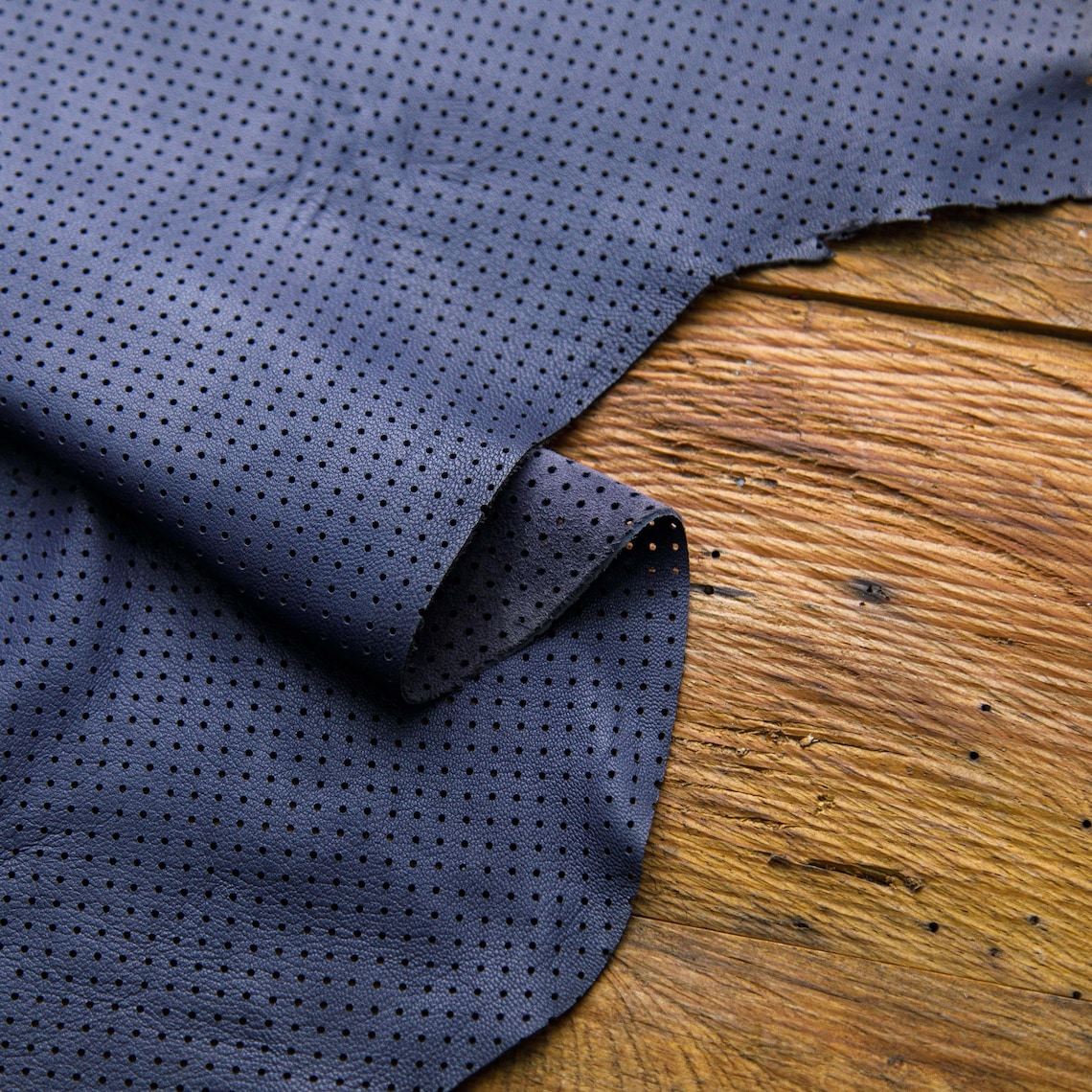 Midnight Navy Perforated Soft Leather, Pinhole Pattern, Cowhide ...