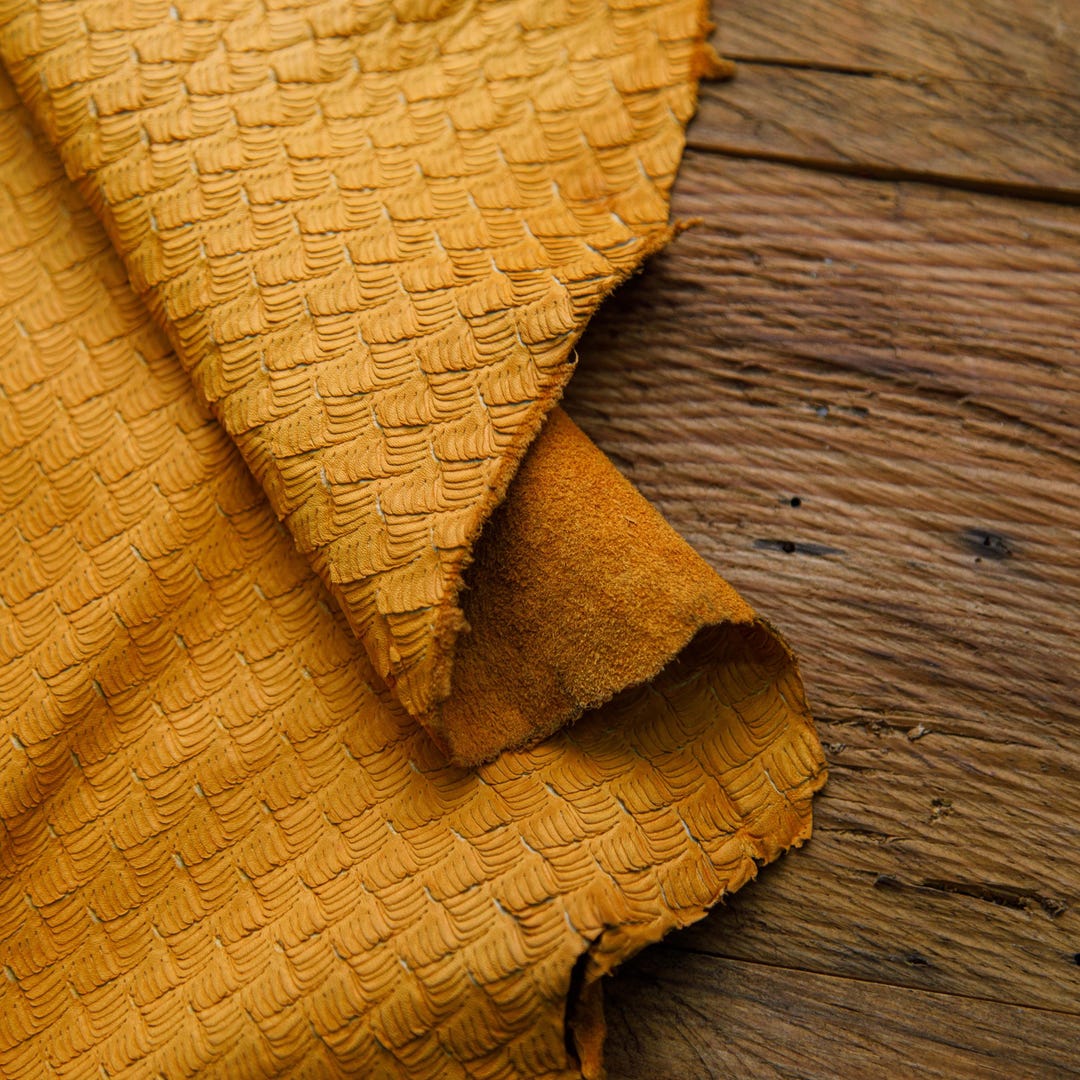 EMBOSSED LEATHER, Mustard 3D Cut Plate, Cowhide for Bags, Apparel and ...